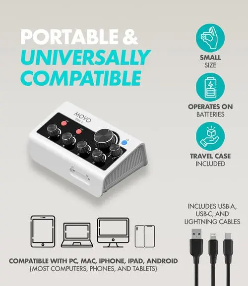 MOVO Podcast Equipment Bundle For Iphone & Android With Audio Interface, 2 Dynamic Mics, 2 Headphones
