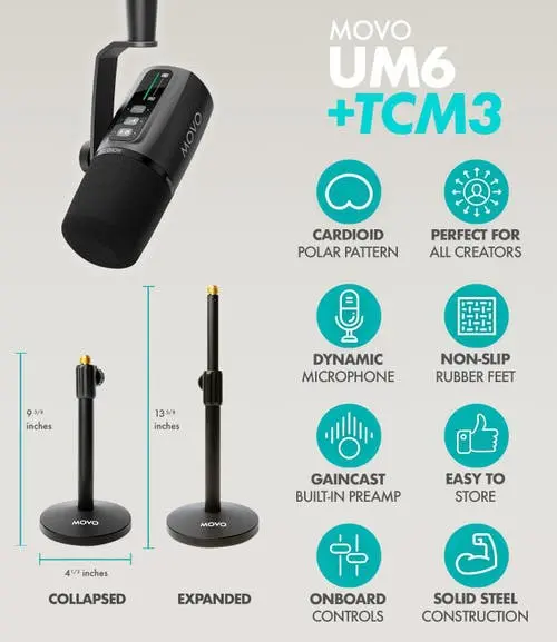 MOVO Podcast Equipment Bundle For Iphone & Android With Audio Interface, 2 Dynamic Mics, 2 Headphones