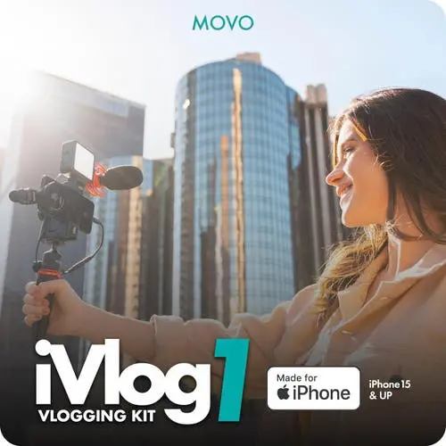 MOVO Ivlog1-ip Vlogging Kit For Iphone 15/16/17 And Up With Microphone, Mini Tripod, Led Light