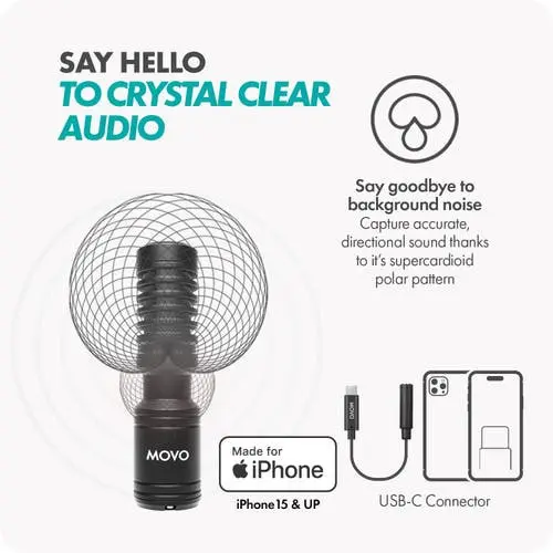 MOVO Ivlog1-ip Vlogging Kit For Iphone 15/16/17 And Up With Microphone, Mini Tripod, Led Light