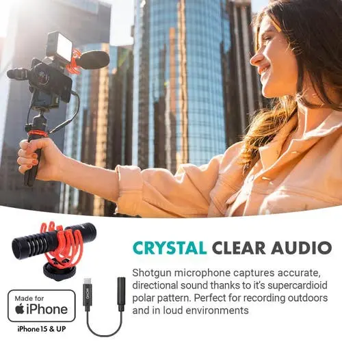 MOVO Ivlog1-ip Vlogging Kit For Iphone 15/16 And Up With Fullsize Tripod, Mic, Light