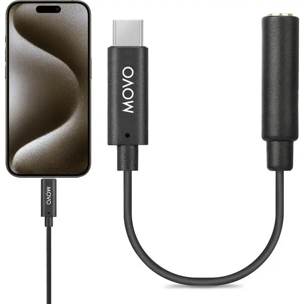 MOVO Female 3.5mm Trrs Microphone Adapter Cable To Usb-c Connector Dongle - Black