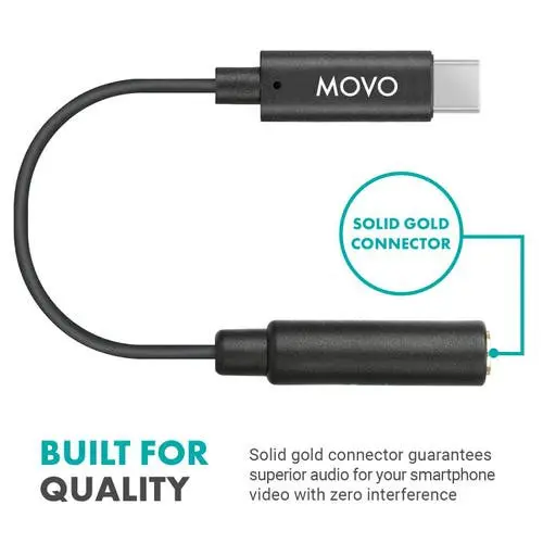 MOVO Female 3.5mm Trrs Microphone Adapter Cable To Usb-c Connector Dongle