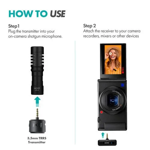 MOVO Wm-vxr10 Wireless Shotgun Mic Adapter For Camera/dslr/3.5mm/trscompatible Vxr10, Vxr10-pro