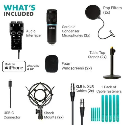 MOVO Iphone 15/16 Usb-c Podcast Equipment Bundle Compatible With Iphone 15/16