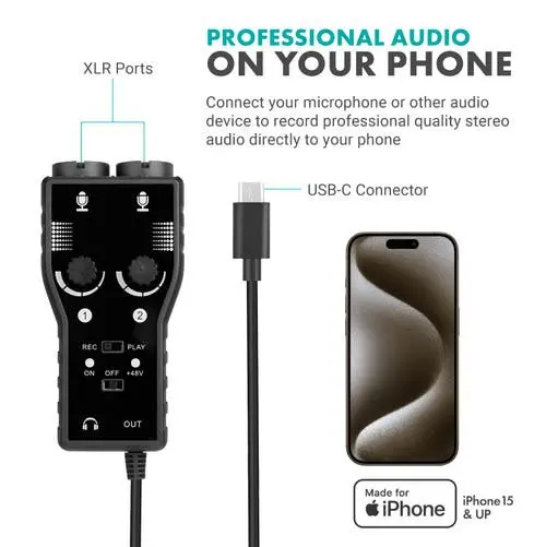 MOVO Iphone 15/16 Usb-c Podcast Equipment Bundle Compatible With Iphone 15/16