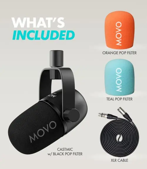 MOVO Castmic Dynamic Xlr Podcast Microphone For Pc, Gaming, Streaming, Youtube