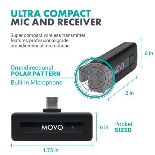 MOVO Wireless Mini Usb-c Wireless Microphone For Iphone 15 And Up