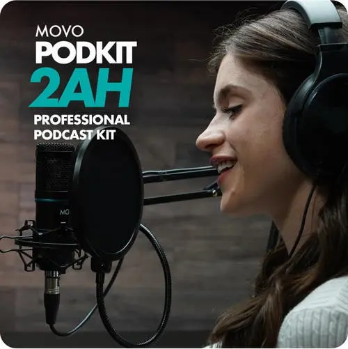 MOVO Podkit2ah Podcast Equipment Bundle For 2 Condenser Microphone Kit With Usb Audio Interface For Computers