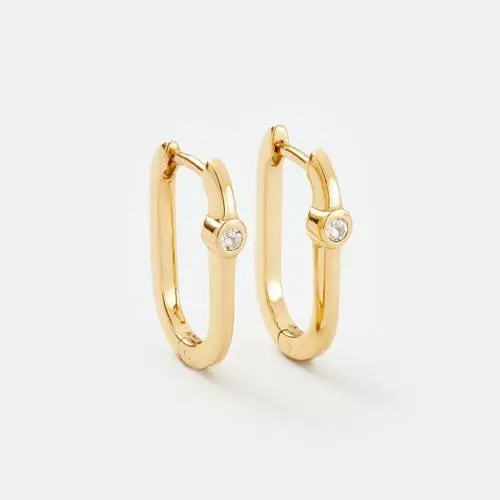 SARA PATINO Midi Reversible Hoop With White Topaz - Gold