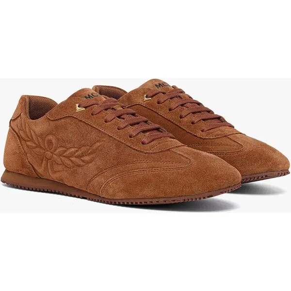 Mcm Federlite Lo Sneakers In Laurel Suede Leather - Cognac