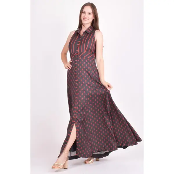 RAAS Meher Slit Button Up Maxi Dress - Black