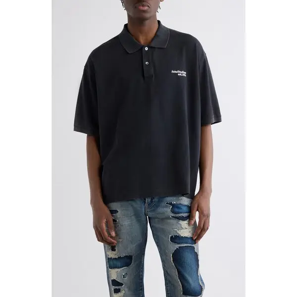 Acne Studios Egnes Logo Cotton Piqué Polo - Black