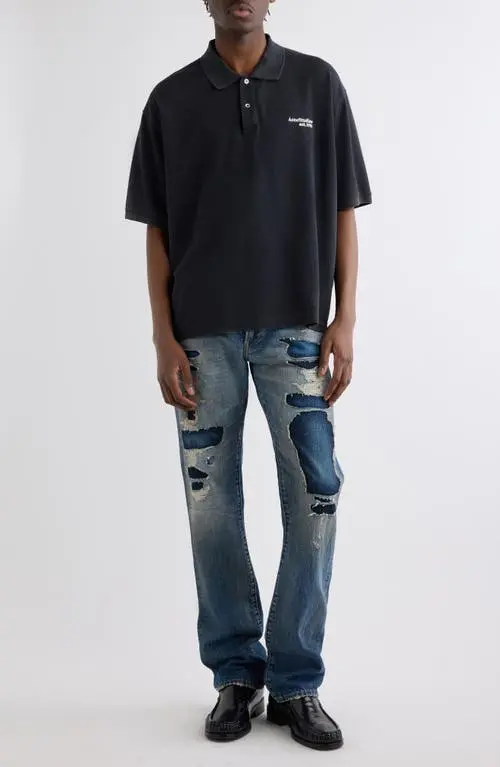 Acne Studios Egnes Logo Cotton Piqué Polo - Black