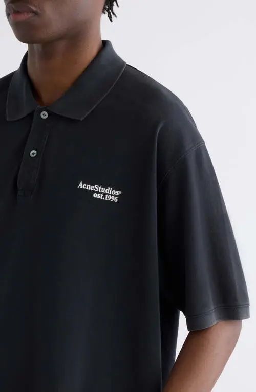 Acne Studios Egnes Logo Cotton Piqué Polo - Black