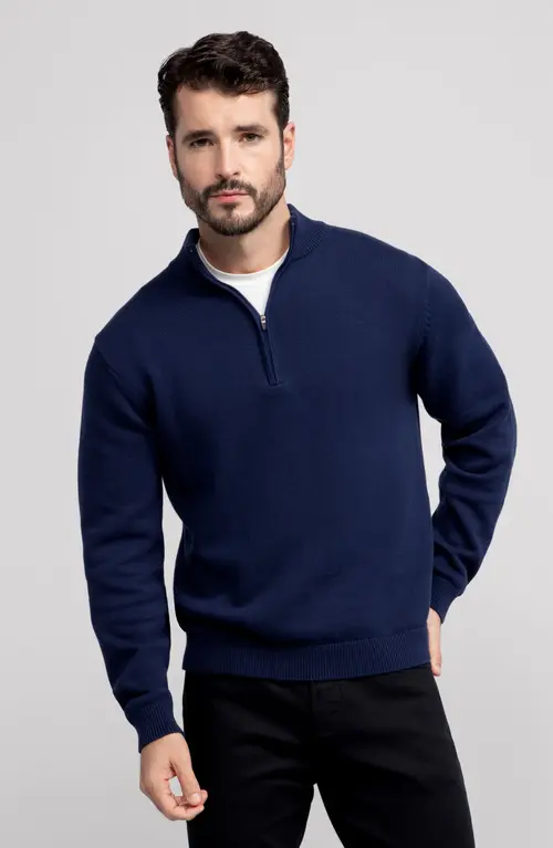JACK ARCHER Quarter-zip Cotton Sweater - Navy