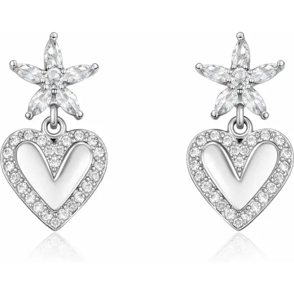 HOLLYWOOD SENSATION Bloom Heart Drop Earrings - Silver