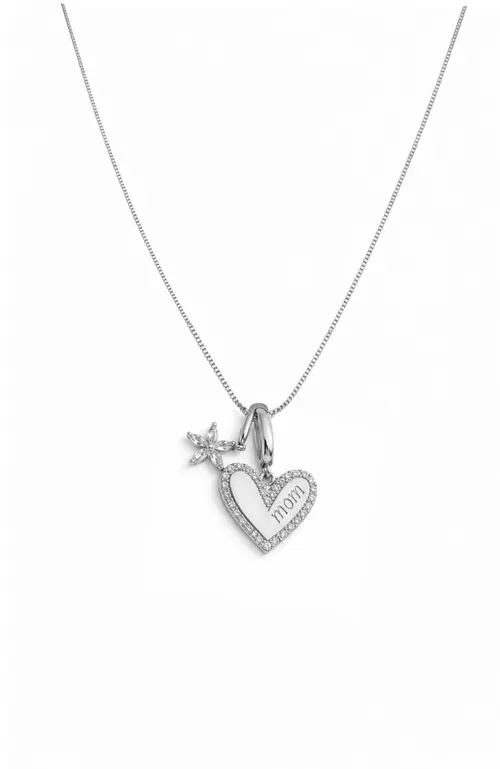 HOLLYWOOD SENSATION Sophia Mom Pavé Heart & Floral Charm Necklace - Silver