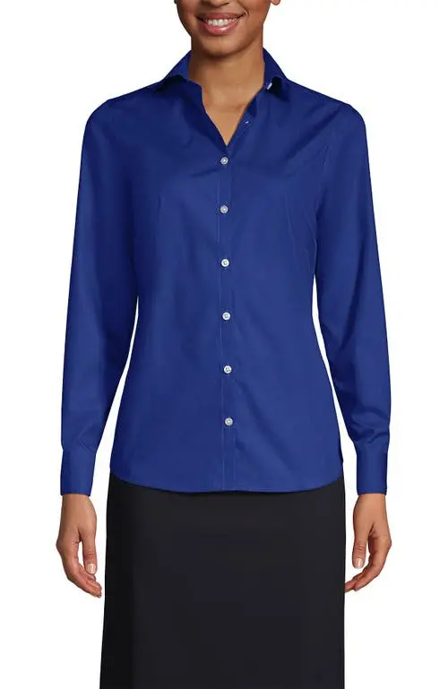 LANDS' END Long Sleeve Broadcloth Shirt - Dark Cobalt Blue