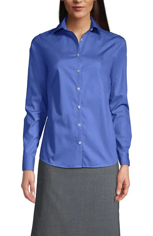 LANDS' END Long Sleeve Broadcloth Shirt - True Blue