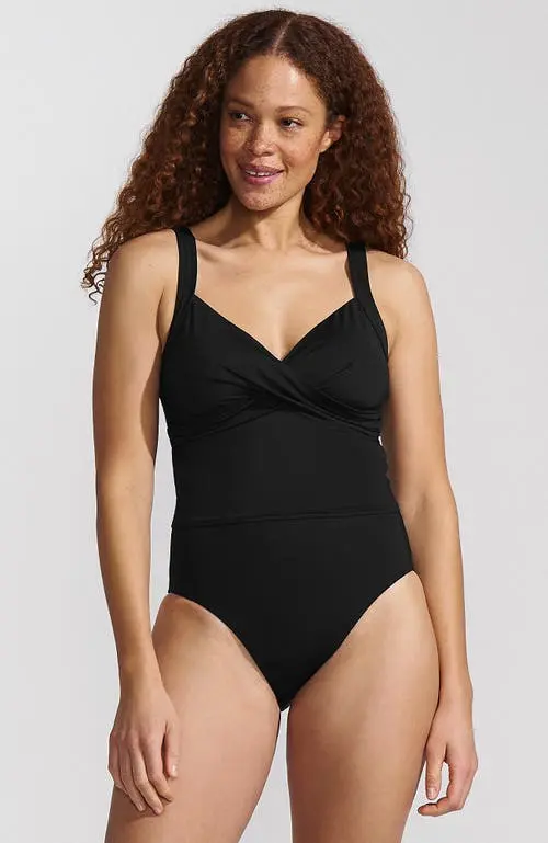LANDS' END Sweetheart Wrap Midkini Top - Black