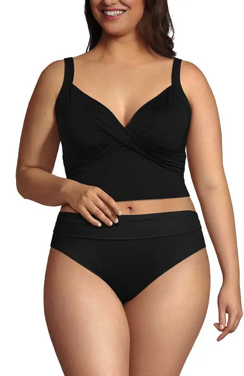 LANDS' END Sweetheart Wrap Midkini Top - Black