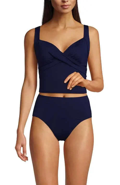 LANDS' END Sweetheart Wrap Midkini Top - Deep Sea Navy