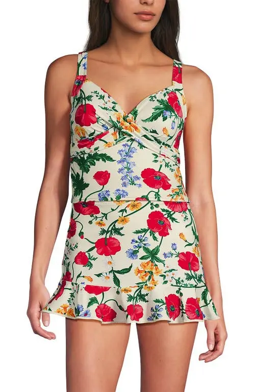 LANDS' END Sweetheart Wrap Midkini Top - Egret/poppy Floral