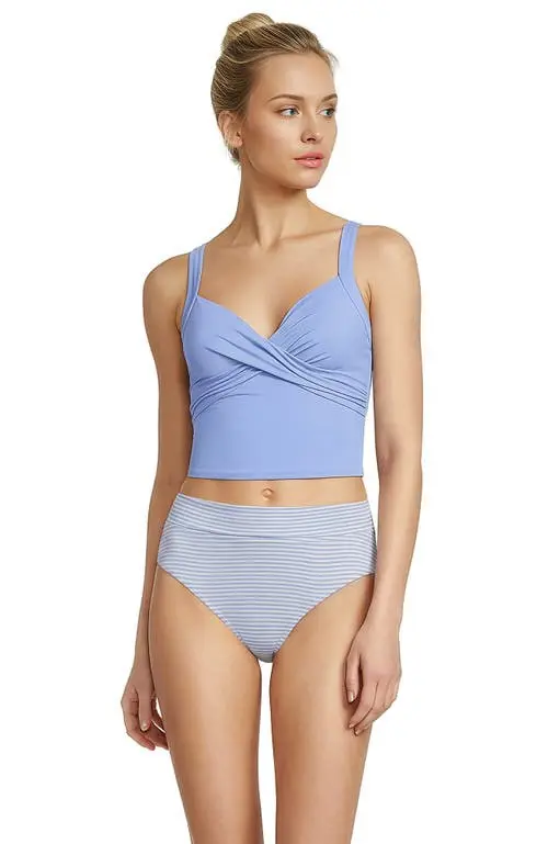 LANDS' END Sweetheart Wrap Midkini Top - Soft Cloud Blue