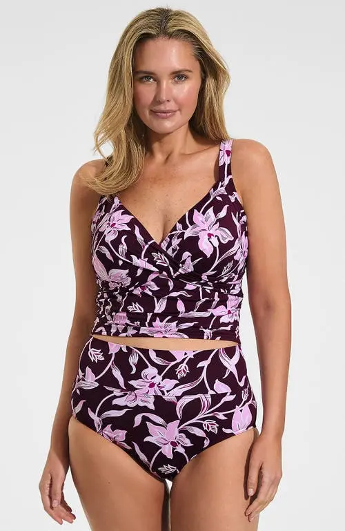 LANDS' END Sweetheart Wrap Midkini Top - Tropic Floral/dark Wine