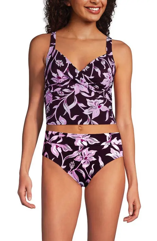 LANDS' END Sweetheart Wrap Midkini Top - Tropic Floral/dark Wine