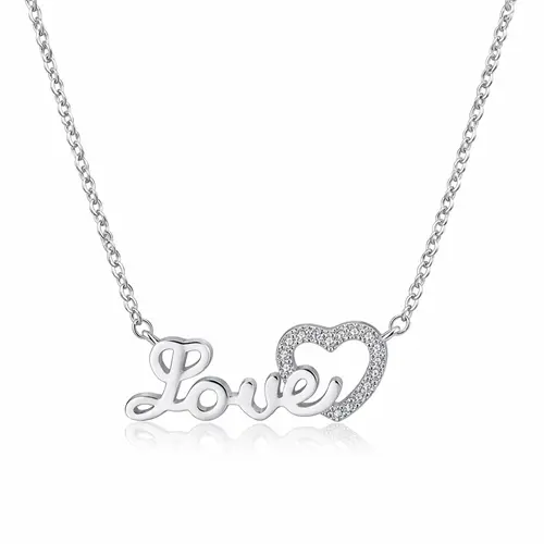 DONATELLO GIAN Crystal Heart And Love Necklace - Silver