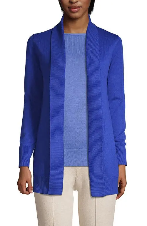 LANDS' END Cotton Modal Shawl Collar Cardigan Sweater - Dark Cobalt Blue