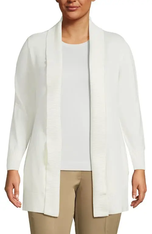 LANDS' END Cotton Modal Shawl Collar Cardigan Sweater - Ivory