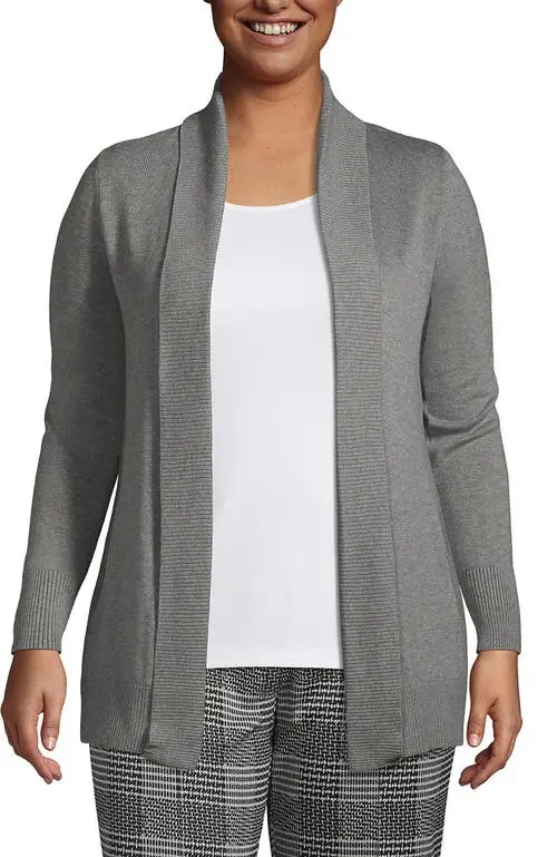LANDS' END Cotton Modal Shawl Collar Cardigan Sweater - Pewter Heather