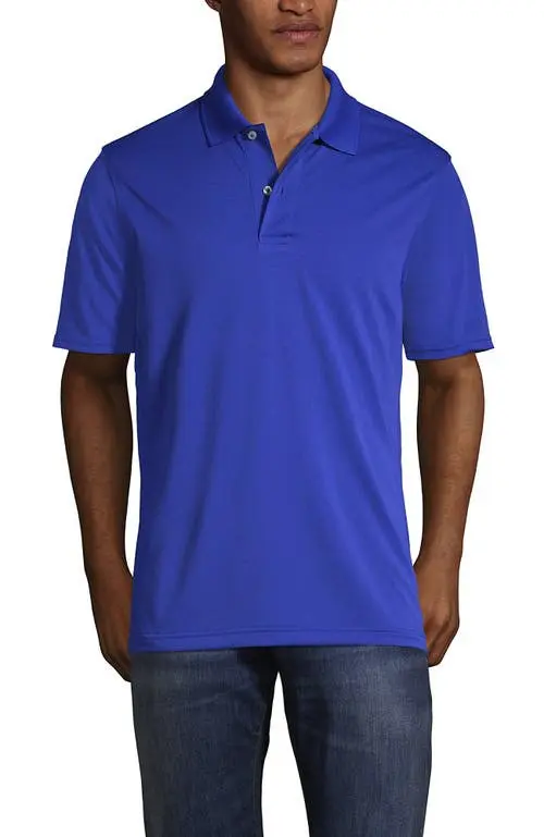 LANDS' END Short Sleeve Polyester Polo - Dark Cobalt Blue