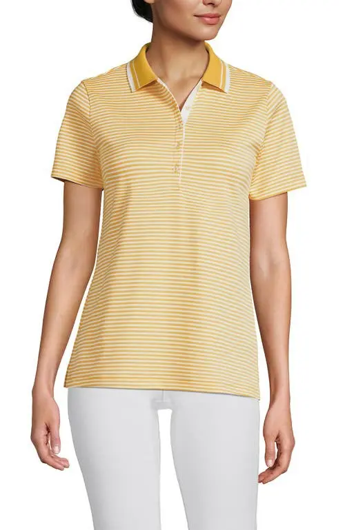 LANDS' END Supima Cotton Polo Shirt - Goldenrod Micro Stripe