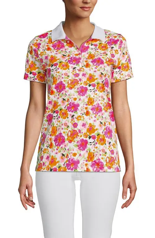 LANDS' END Supima Cotton Polo Shirt - White Multi Painted Blooms
