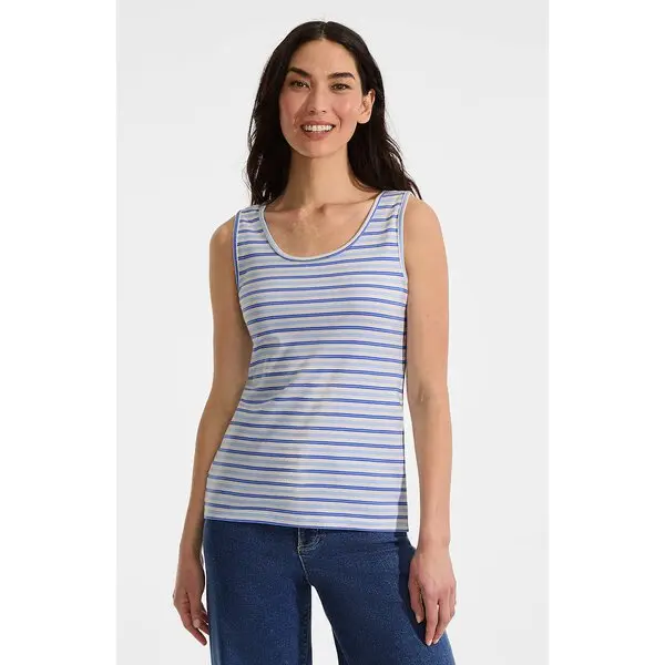 LANDS' END Cotton Tank Top - Light Sea/clear Blue Stripe