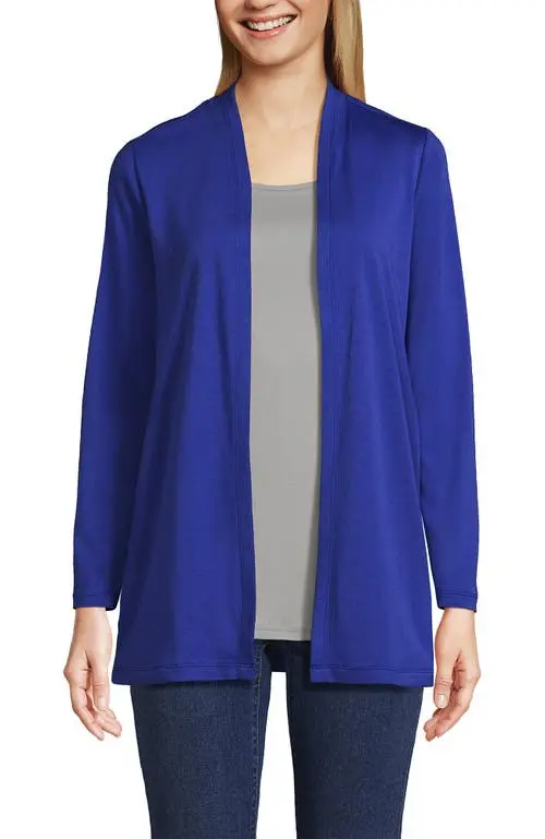 LANDS' END School Uniform Long Sleeve Supima Micro Modal Open Cardigan Tunic - Dark Cobalt Blue