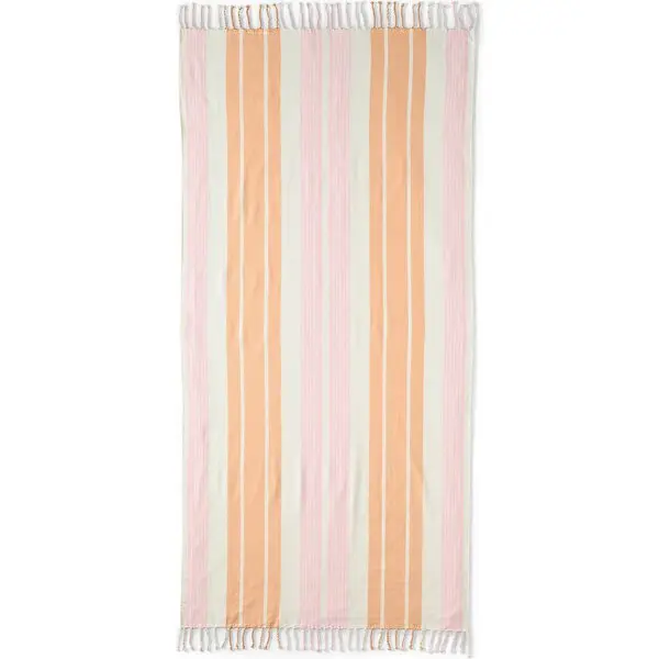 LANDS' END Coast Clear Sand Resistant Turkish Cotton Beach Towel - Sweet Mango Stripe