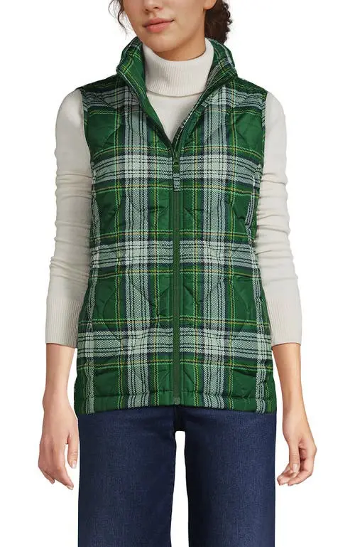 LANDS' END Featherfree Insulated Vest - Light Emerald Plaid