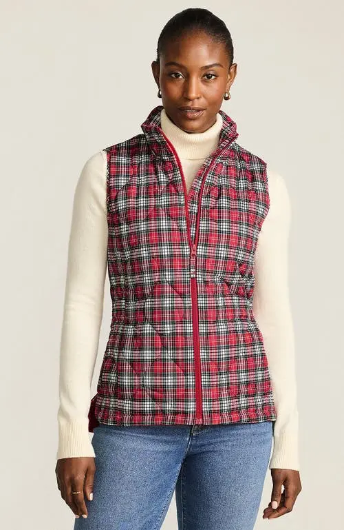 LANDS' END Featherfree Insulated Vest - Rich Red Plaid