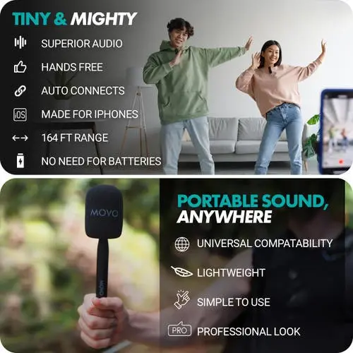 MOVO Wireless Mini Wireless Microphone For Iphone Podcast Equipment Bundle With Wmx-hm Handle