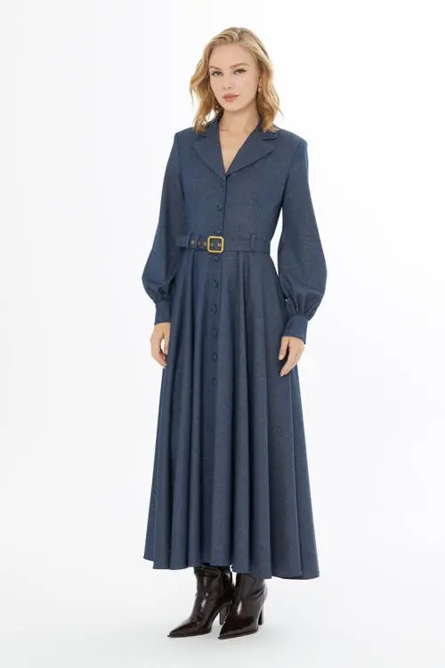 GIZIA Long-sleeve Belted Maxi Dress