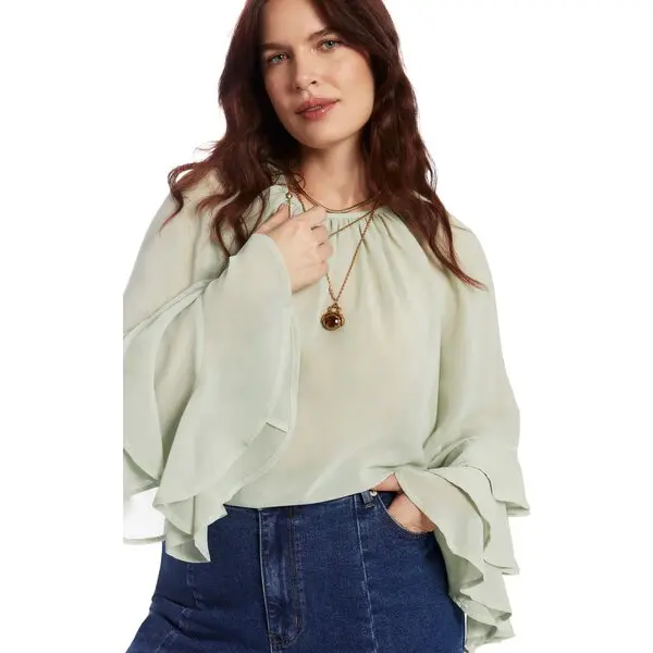 JUNE + VIE Ruffled Chiffon Blouse - Mercury
