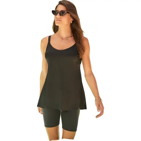 SWIM 365 Back-smoothing Tankini Top - Shimmer Black