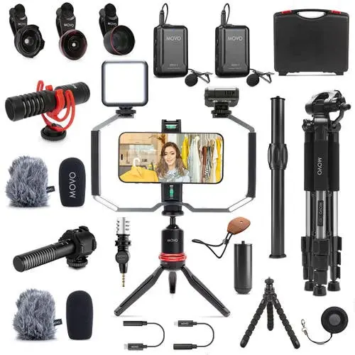 MOVO Ivlog5 Director's Vlogging Kit With Various Microphones, Lights - Black
