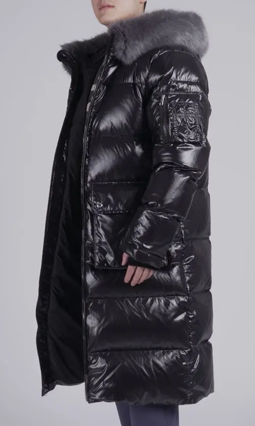 ALPHA STYLE Audet Long Hooded Down Parka - Black