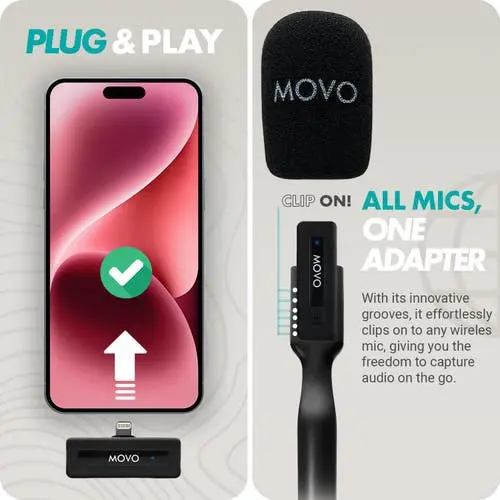 MOVO Wireless Mini Di Duo Dual Ultra Compact Wireless Lavalier Microphones For Iphone With Handheld Adapter